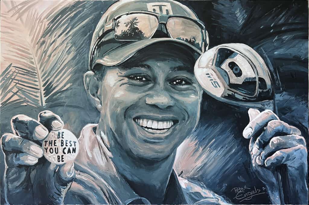Tiger Woods portrait painting by artist Peter Engels